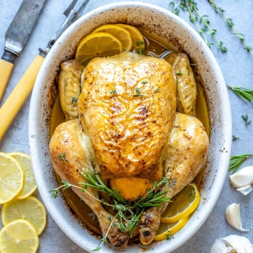 Lemon Garlic Oven Roasted Whole Chicken | Healthy Fitness Meals